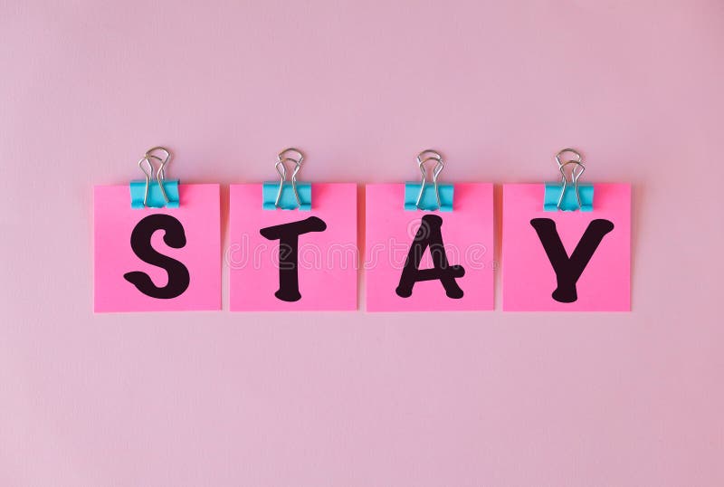 Stay Text on a Pink Sticker and on Pink Background Stock Image - Image ...