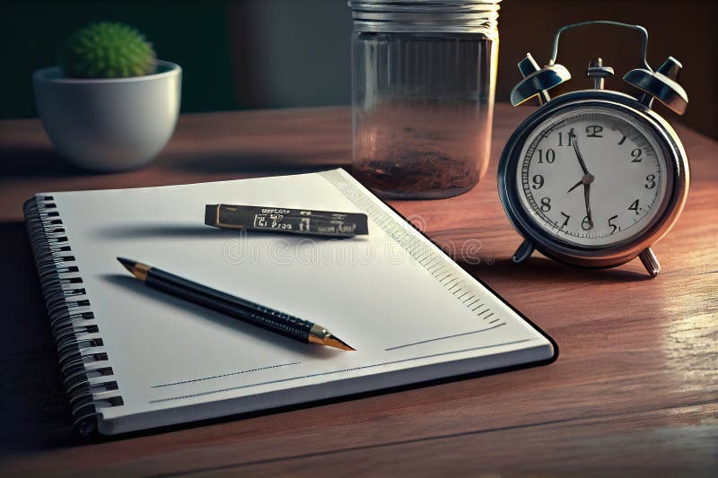 Stay on Top of Your Schedule: Notepad, Alarm Clock, and Pen on Desktop ...