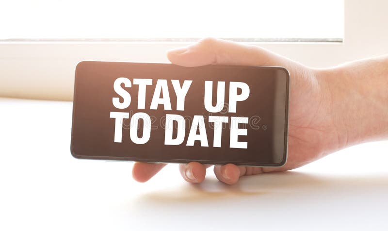 Stay Up To Date on Phone Display with Hand Stock Image - Image of guide ...