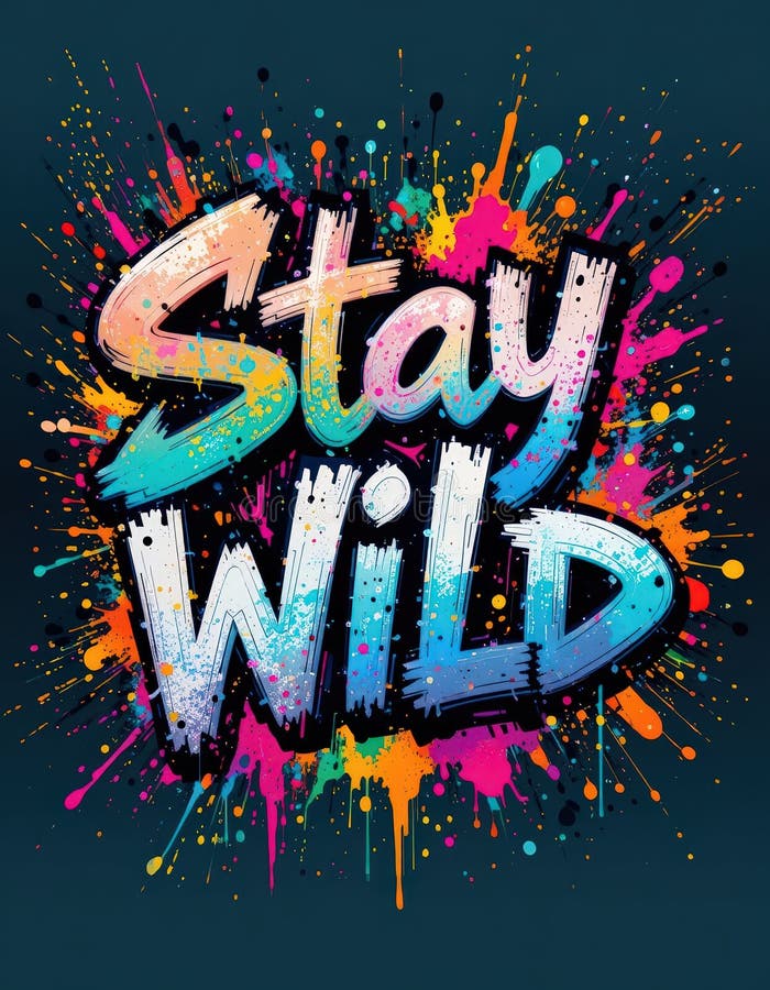 Stay Wild Colorful Design with Vibrant Splashes on a Dark Background ...