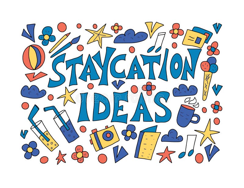 Staycation Poster in Doodle Style. Vector Design Stock Vector ...