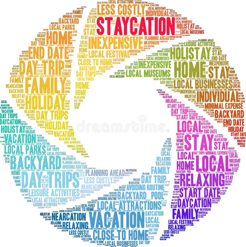 Staycation Word Cloud stock vector. Illustration of close - 206175458