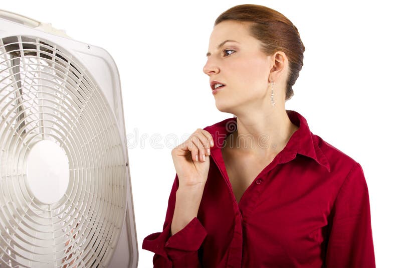 Teen Girl Cooling Herself with Fan Stock Photo - Image of girl, white ...