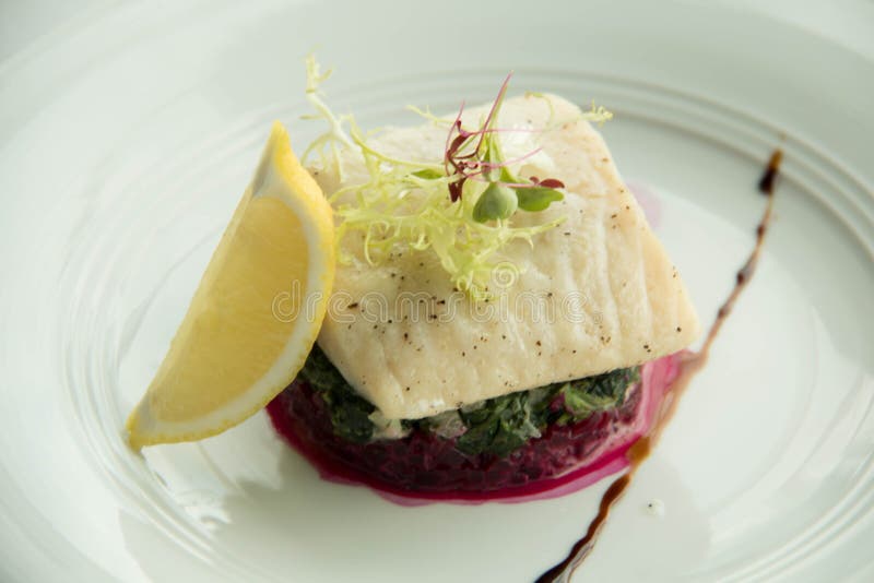 Steack Fish ,Fillet of Snow Fish with Vegetable Stock Image - Image of ...