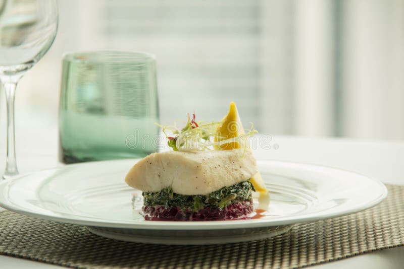 Steack Fish ,Fillet of Snow Fish with Vegetable Stock Image - Image of ...