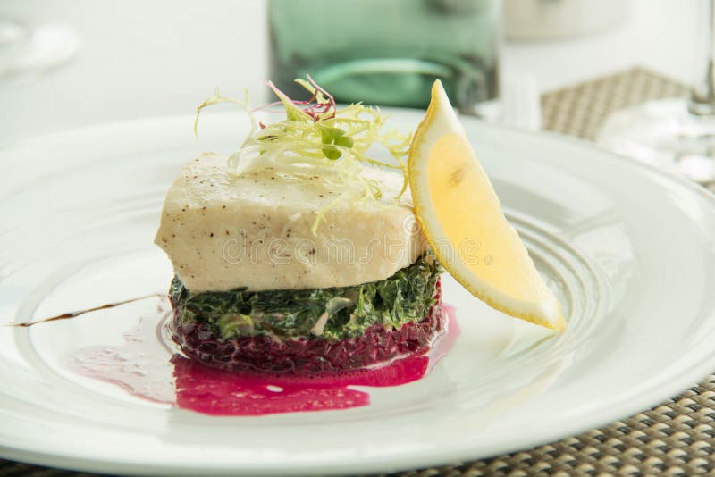 Steack Fish ,Fillet of Snow Fish with Vegetable Stock Image - Image of ...