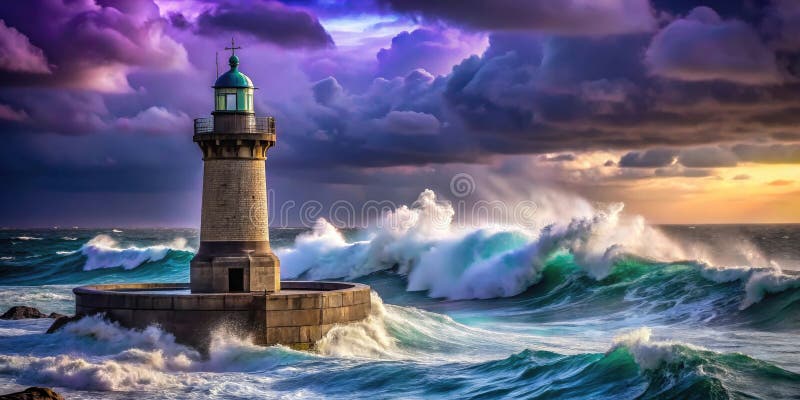 A Steadfast Lighthouse Bravely Endures the Relentless Onslaught of ...