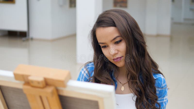 The Steadicam Shooting of the Girl Drawing. 4K. Stock Video - Video of ...