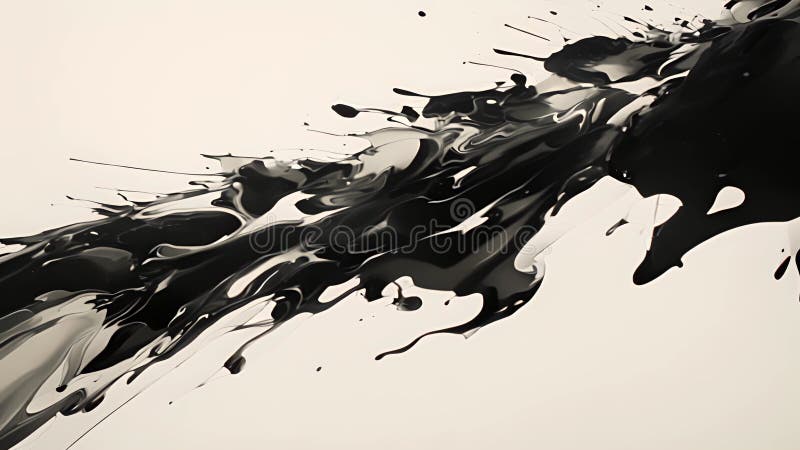 A Steady Stream of Glossy Black Paint Cascades Down the Canvas Creating ...