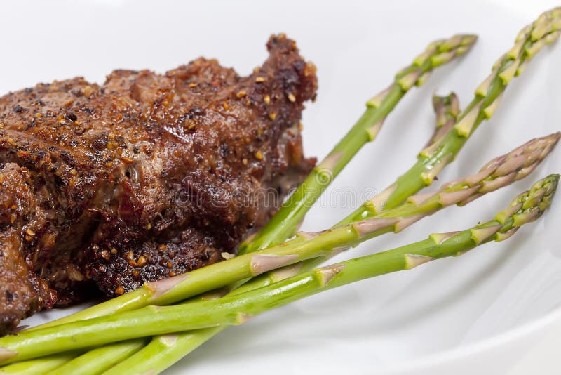 Steak with Asparagus - Close Up Shot Stock Photo - Image of steak ...