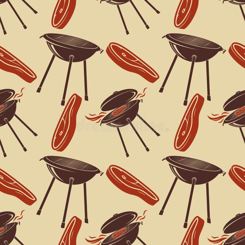 Steak and Barbecue Grill Repeat Pattern Background Stock Vector ...
