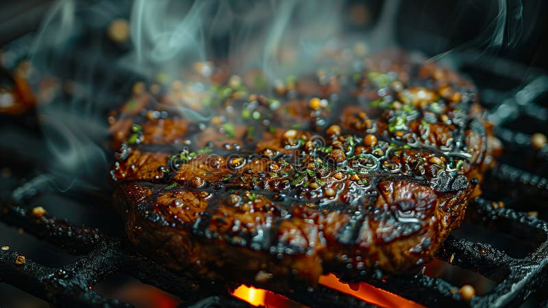 A Steak is Being Cooked on a Grill Stock Photo - Image of fire ...