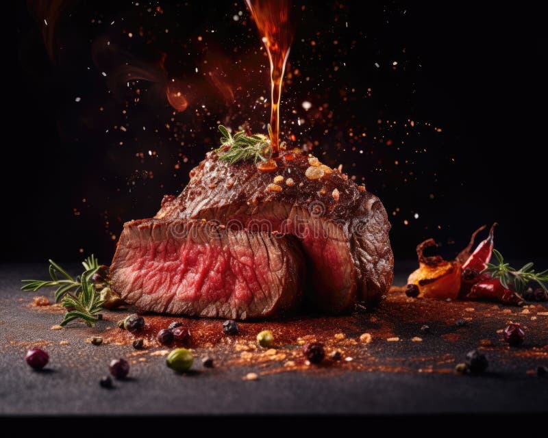 Steak with Blood on Dark. Generative AI. Stock Illustration ...