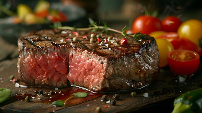 A Steak is Cut in Half and Served on a Plate with a Side of Vegetables ...