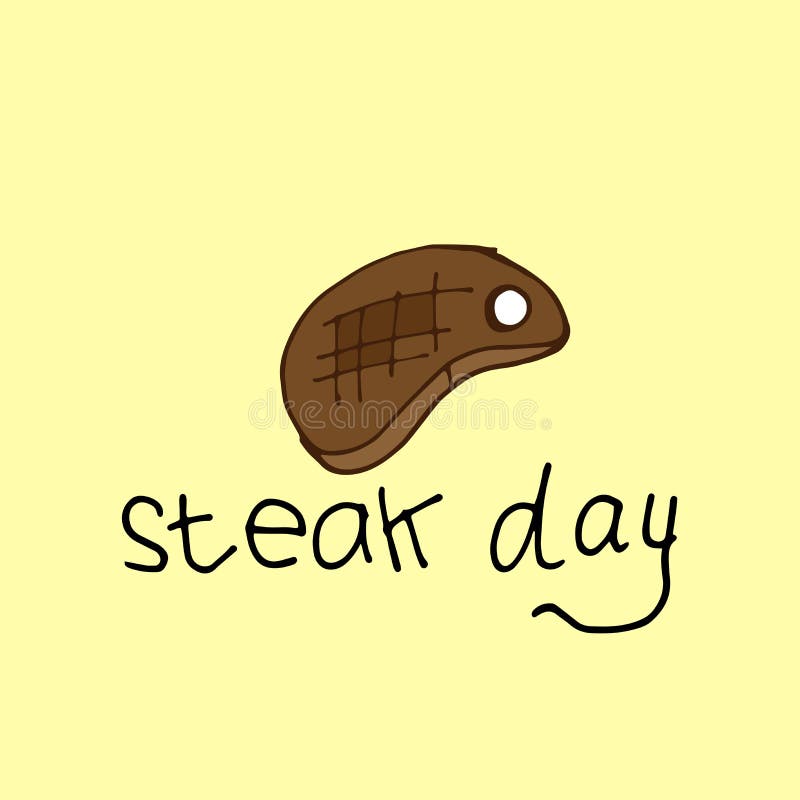 Steak Day-hand Drawn Lettering with Meat Grilled Illustration on Yellow ...
