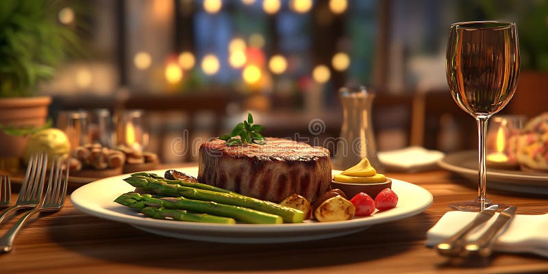 Steak Dinner Fine Dining Image Stock Illustration - Illustration of ...