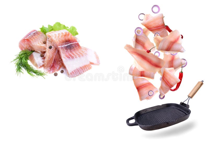 A Steak of Flying Fish Falls into the Pan. the Effect of Flying Motion ...
