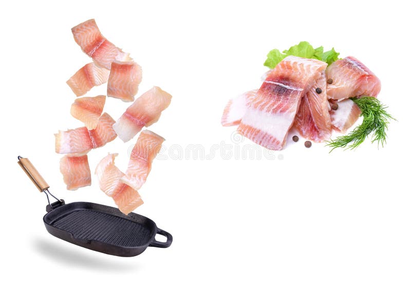 A Steak of Flying Fish Falls into the Pan. the Effect of Flying Motion ...