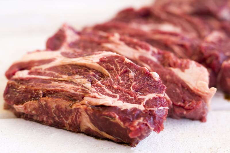 Steak Fresh, Raw, Cut into Steaks a Piece of Meat. Stock Image - Image ...
