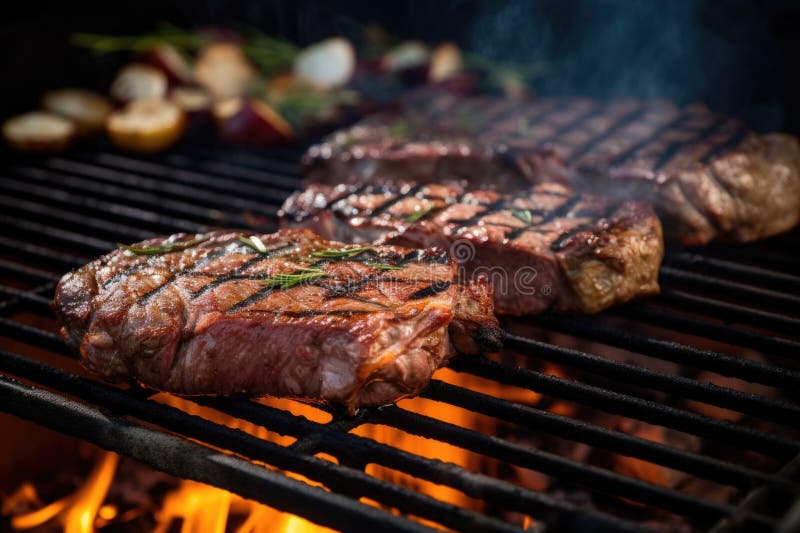 Steak with Grill Lines on an Open-air Bbq Stock Image - Image of ...