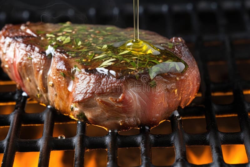 Steak on a Grill with Oil Dripping Off the Edge Stock Image - Image of ...