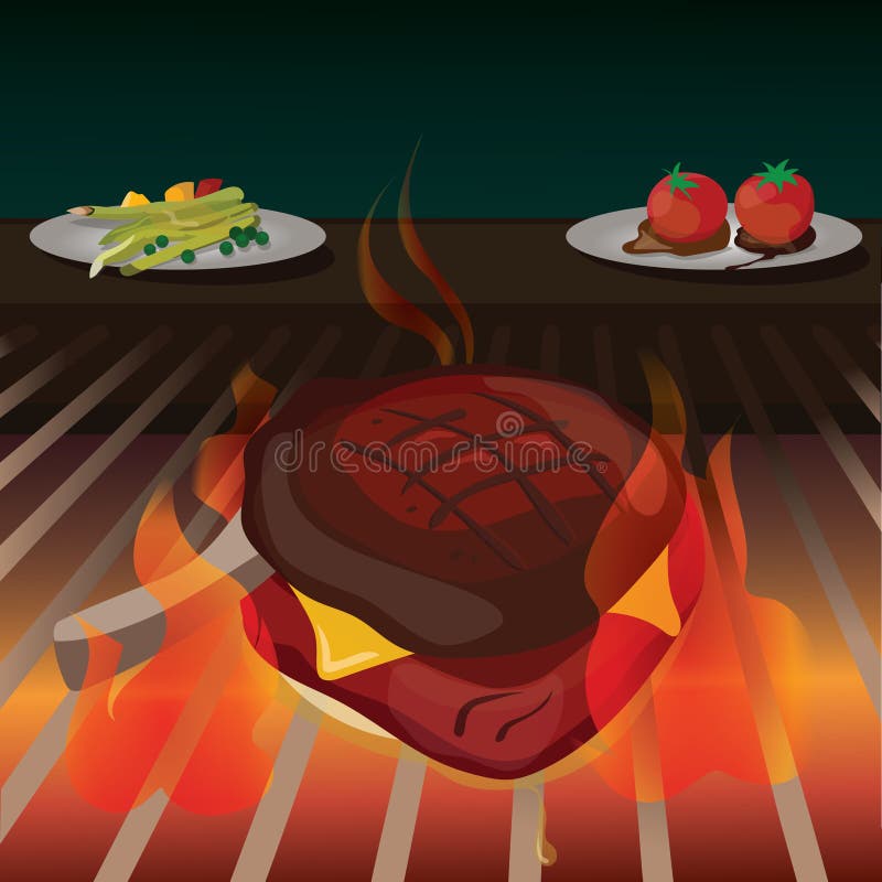 Steak on the Grill. Vector Illustration Decorative Background Design ...