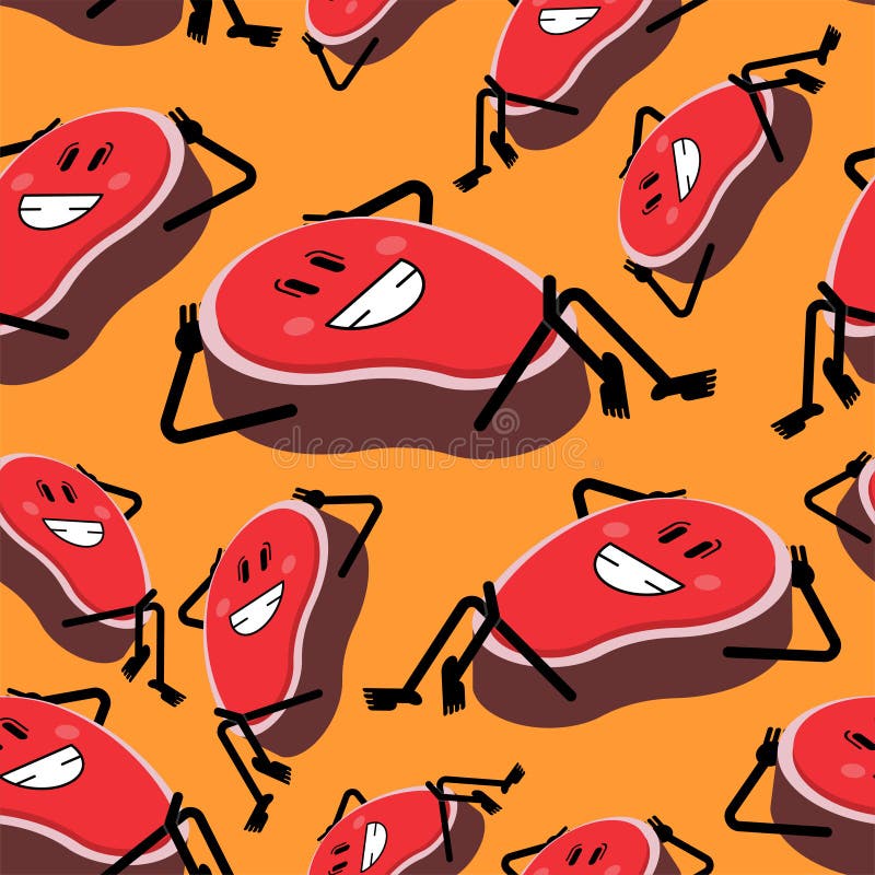 Steak Happy Pattern Seamless. Cartoon Piece of Meat Background Stock ...