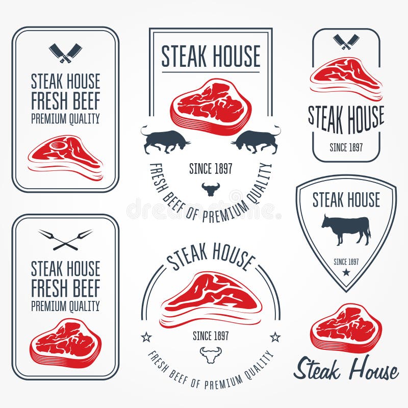 Steak House and Butchery Labels and Emblems - Meat Store Stock Vector ...