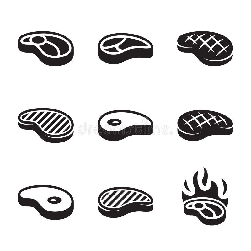Steak Icons Set stock illustration. Illustration of pictogram - 98777252