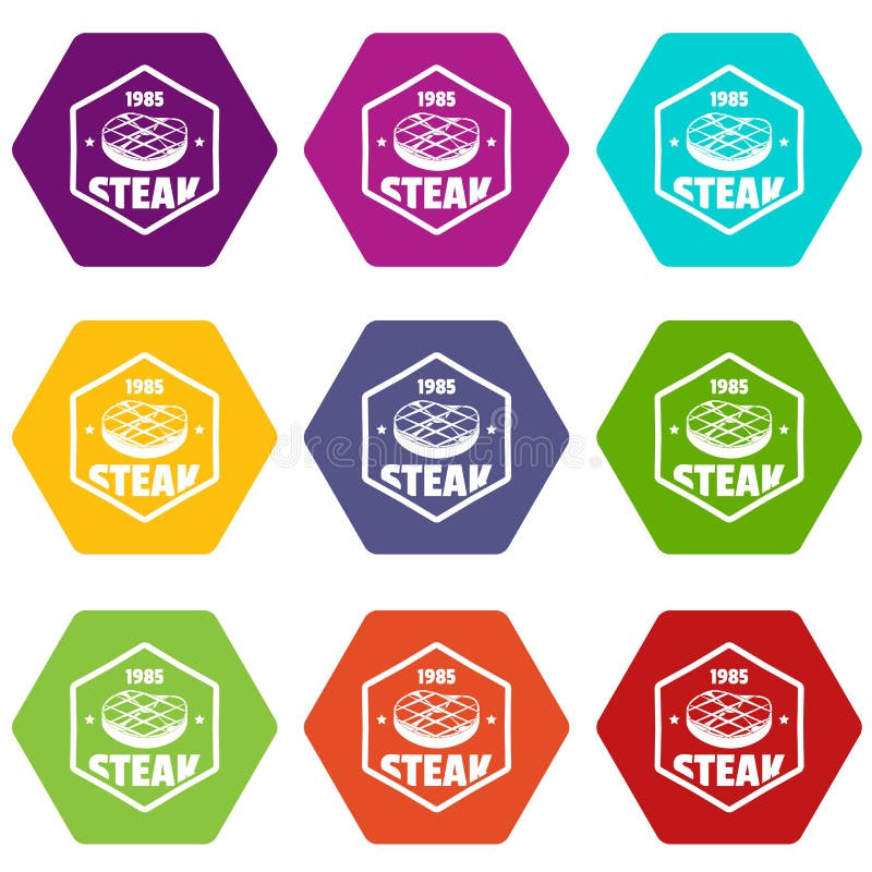 1985 Steak Icons Set 9 Vector Stock Vector - Illustration of food, logo ...
