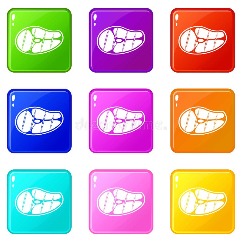 Steak icons 9 set stock vector. Illustration of serve - 96084707