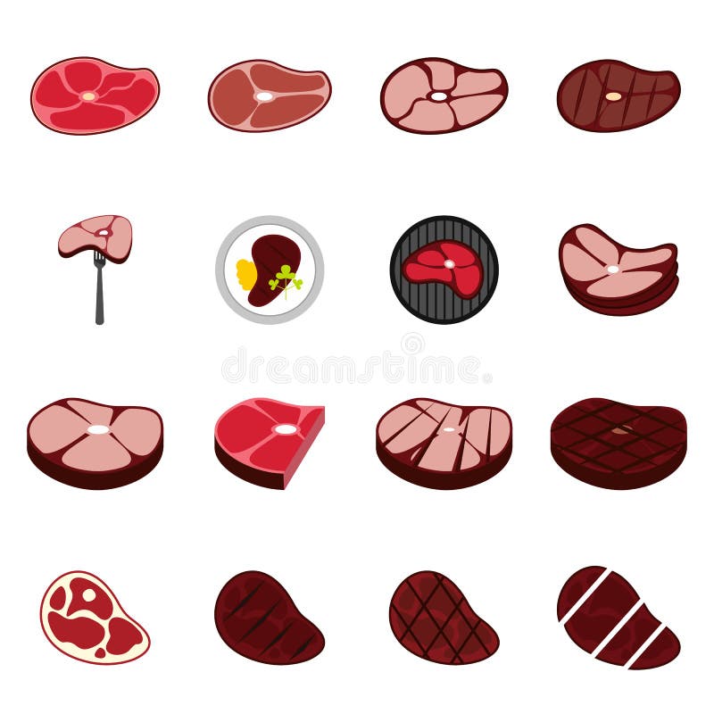 Steak Icons Set, Flat Style Stock Illustration - Illustration of ...