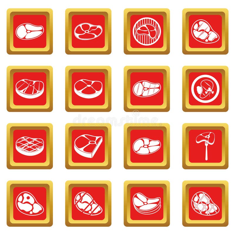 Steak icons set red stock vector. Illustration of restaurant - 97794092