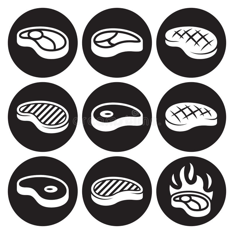 Steak - Medium, Rare, Well Done, Grilled Icons Set Stock Illustration ...