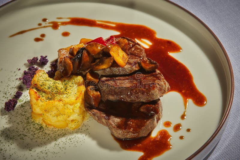 Steak, Mashed Potatoes As a Side Dish Stock Image - Image of family ...