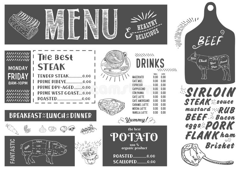 Steak Menu for Restaurant and Cafe Stock Vector - Illustration of ...