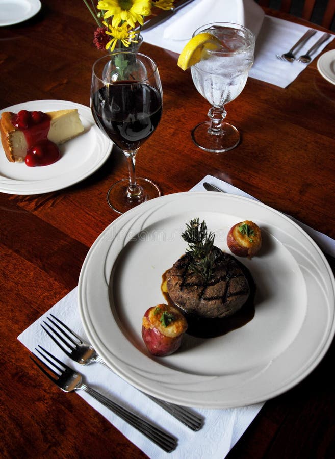 Fine Dining Steak Dinner with Wine Stock Photo - Image of dinner, high ...