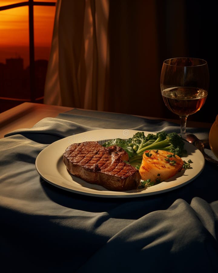 Steak on a Plate in a Restaurant, Romantic Atmosphere, Dinner Stock ...