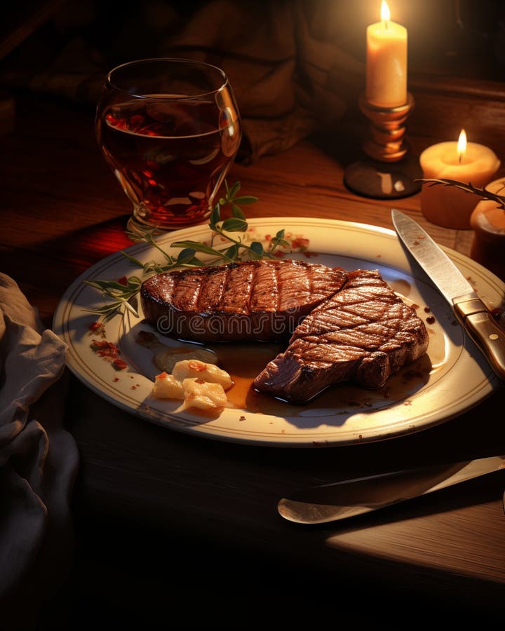 Steak on a Plate in a Restaurant, Romantic Atmosphere, Dinner Stock ...