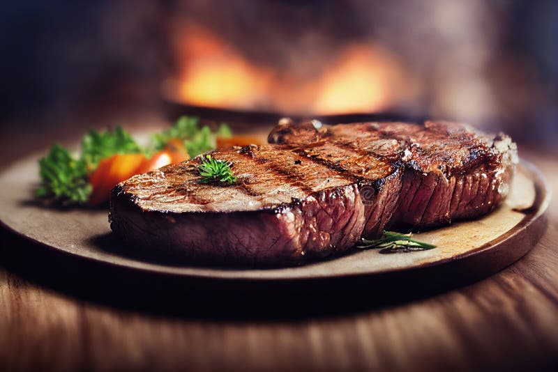 Steak on Plate with Side of Vegetables. Generative AI Stock Image ...