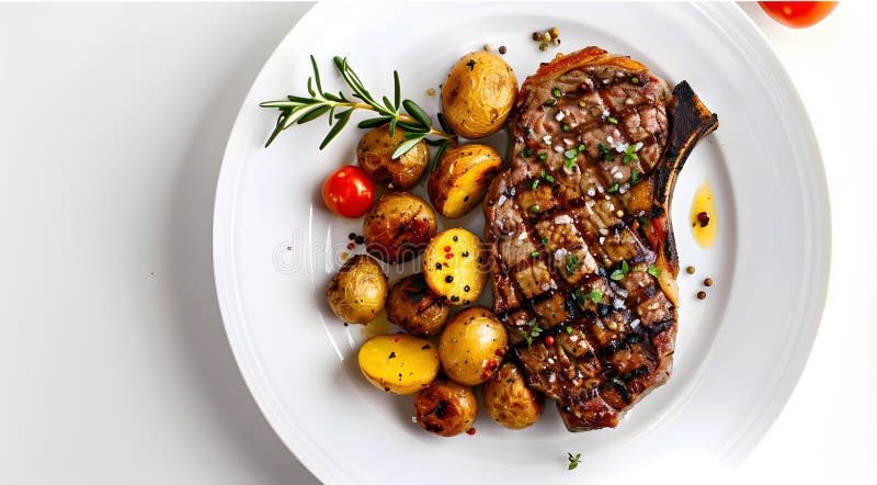 Steak in a plate top view stock photo. Image of tasty - 324634026