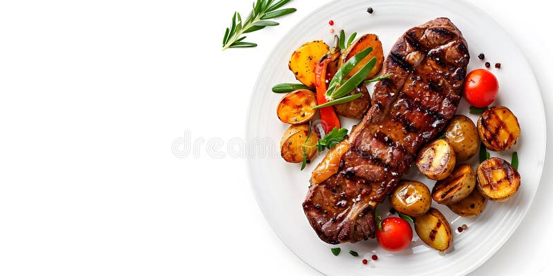 Steak in a plate top view stock image. Image of cooked - 324636391