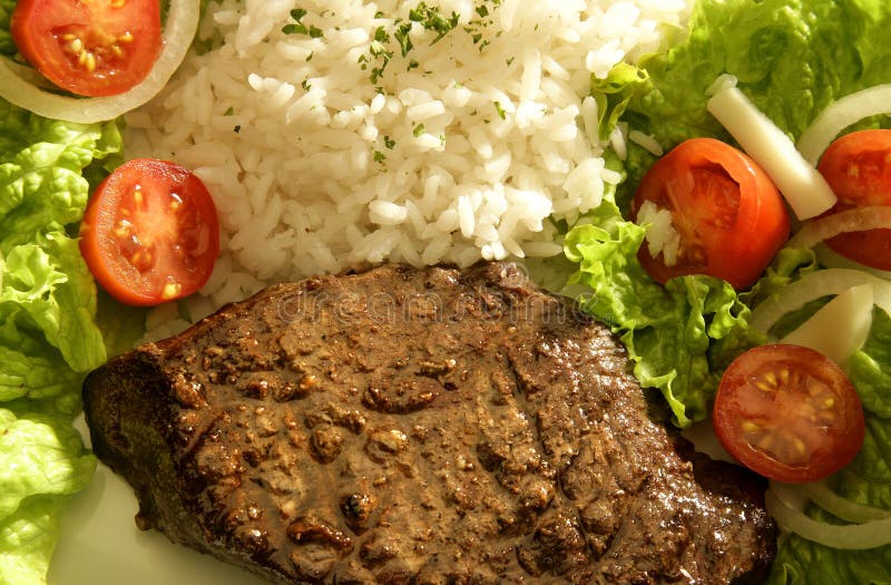 Steak and rice stock photo. Image of fine, cooked, hunger - 399270