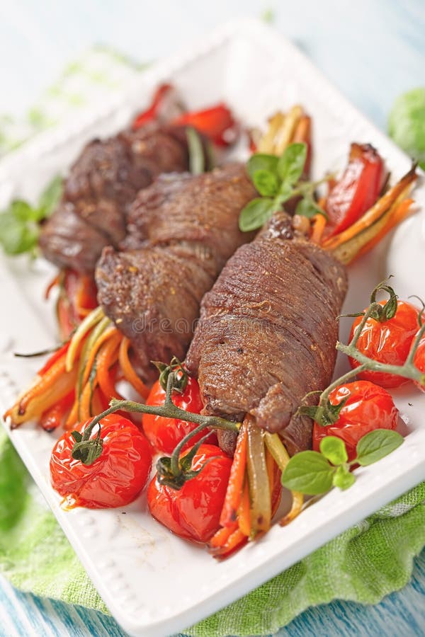 Steak Rolls with Vegetables Stock Photo - Image of dish, appetizer ...