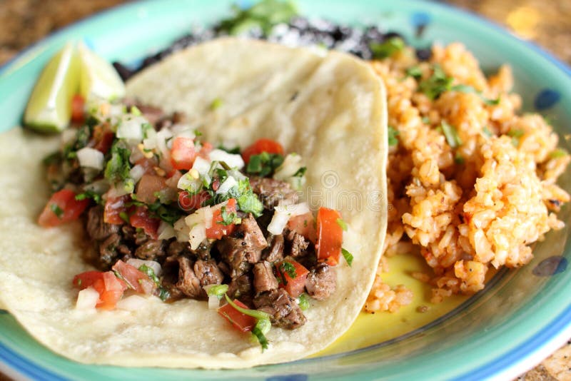 Steak Soft Taco With Beans And Rice Stock Photo - Image of restaurant ...