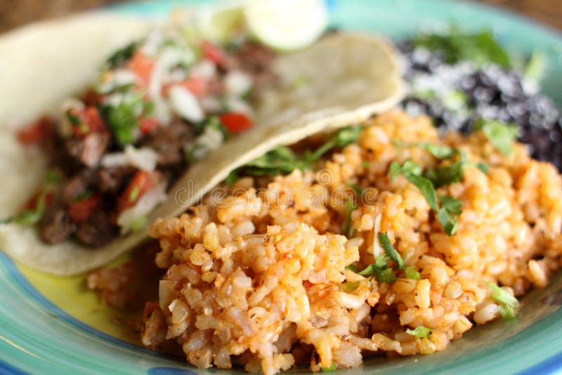 Steak Soft Taco with Beans and Rice Stock Image - Image of mexican ...