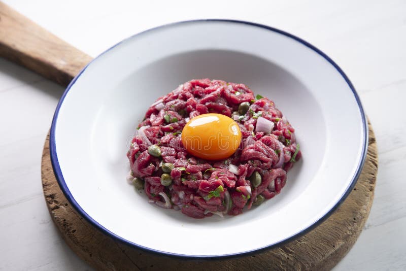 Steak Tartar with egg. stock image. Image of dish, chopped - 264618435