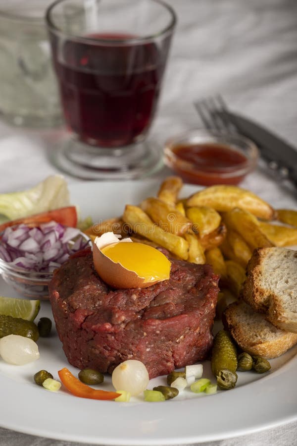 Steak tartare an egg stock image. Image of ring, french - 263371911
