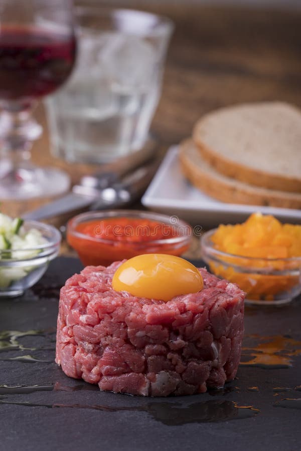 Steak tartare stock photo. Image of cutlery, meat, gourmet - 128373620