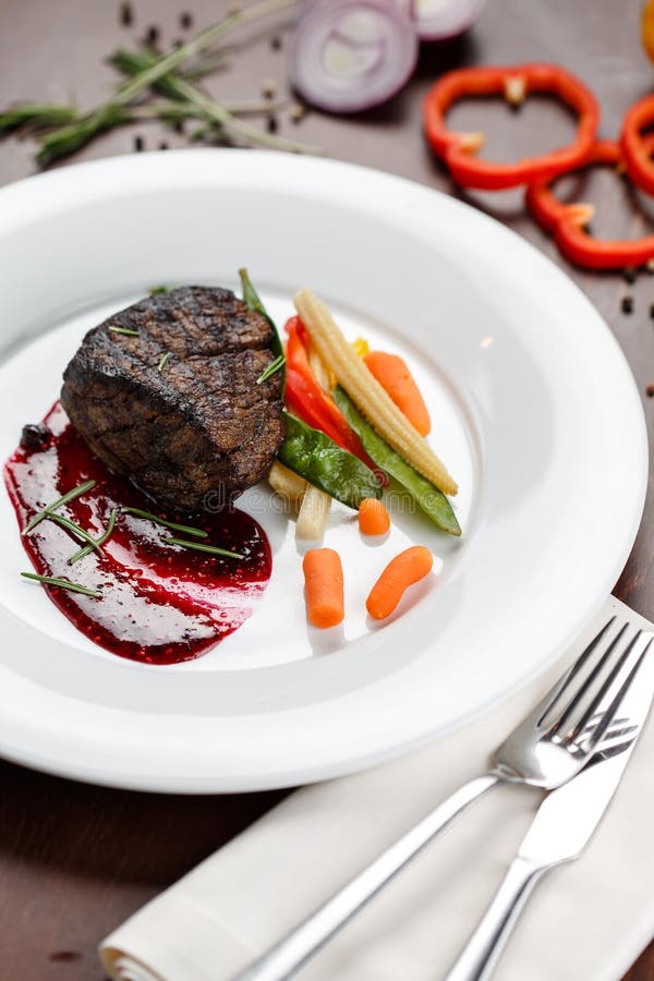 Steak with vegetable stock photo. Image of steak, barbecue - 68328244